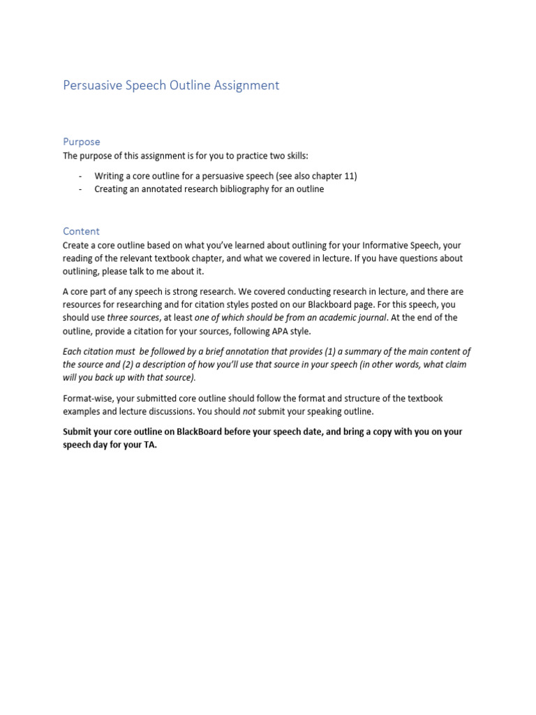 Persuasive Speech Outline Guide | PDF