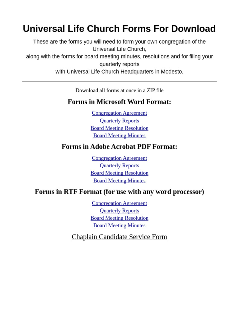 Download Universal Life Church Forms | PDF