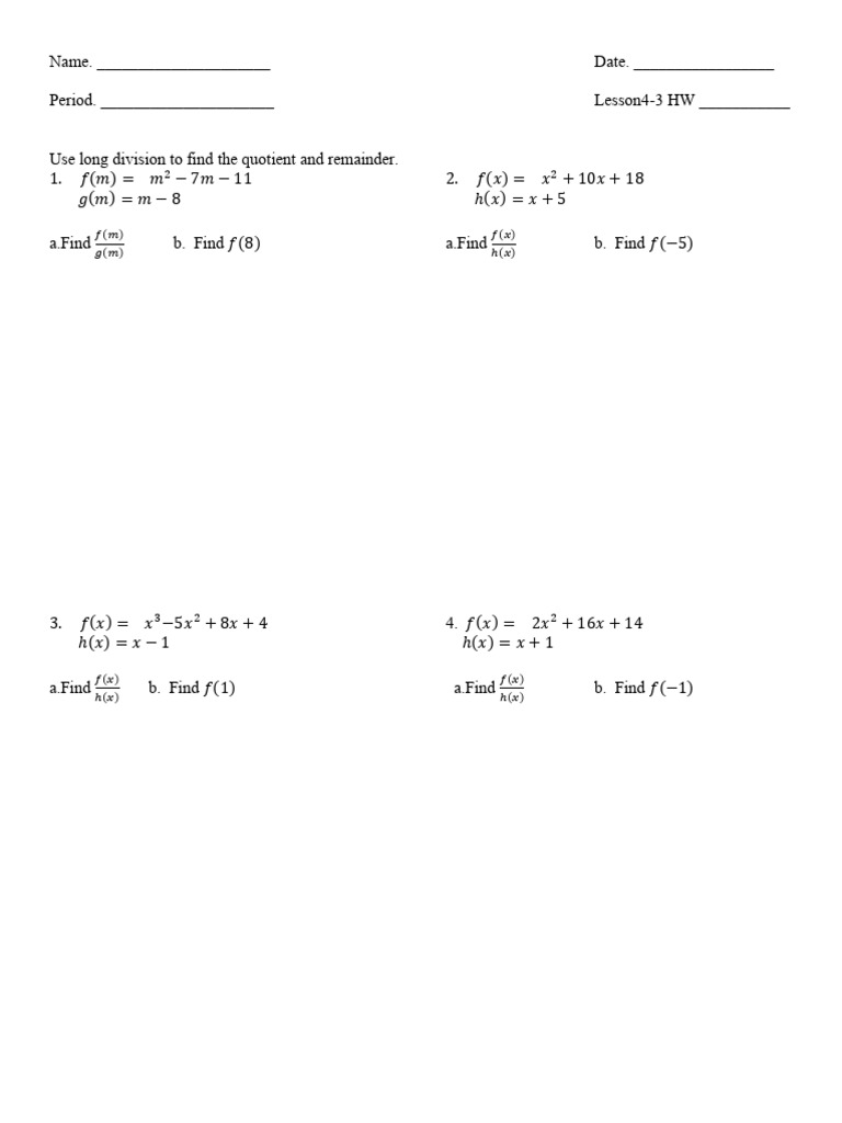 Long Division Homework for Functions | PDF