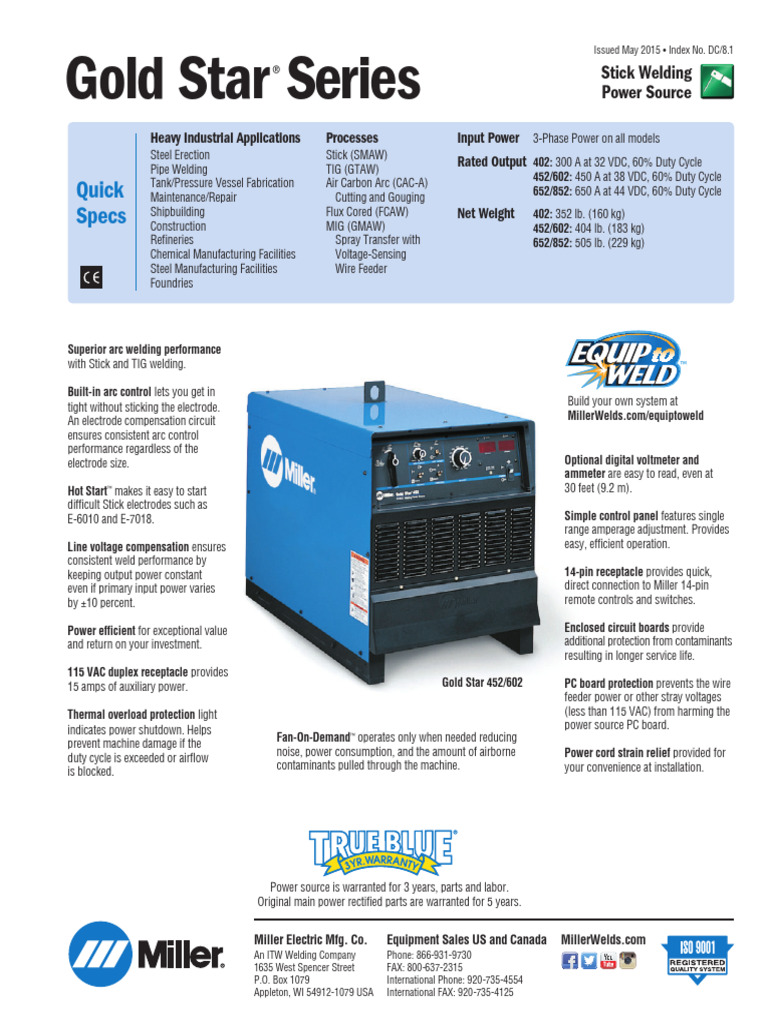 Miller Welding Transformer Gold Star 602 | PDF | Welding | Construction