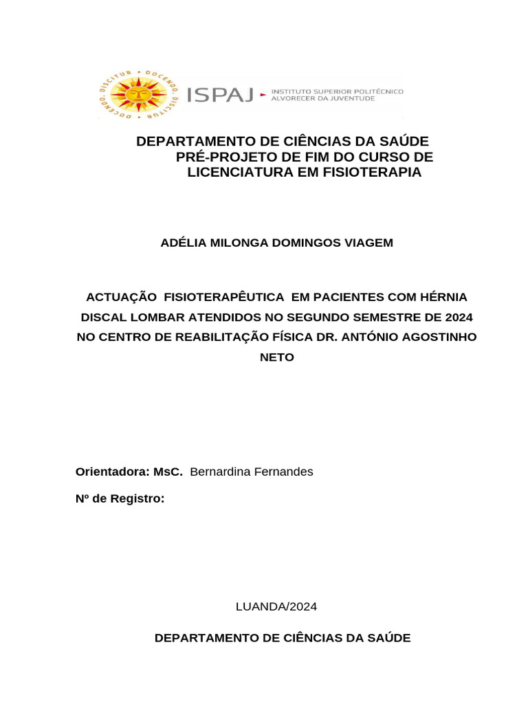 ADÉLIA PRÉ-PROJECTO 2K24 | PDF | Dor | Dor lombar