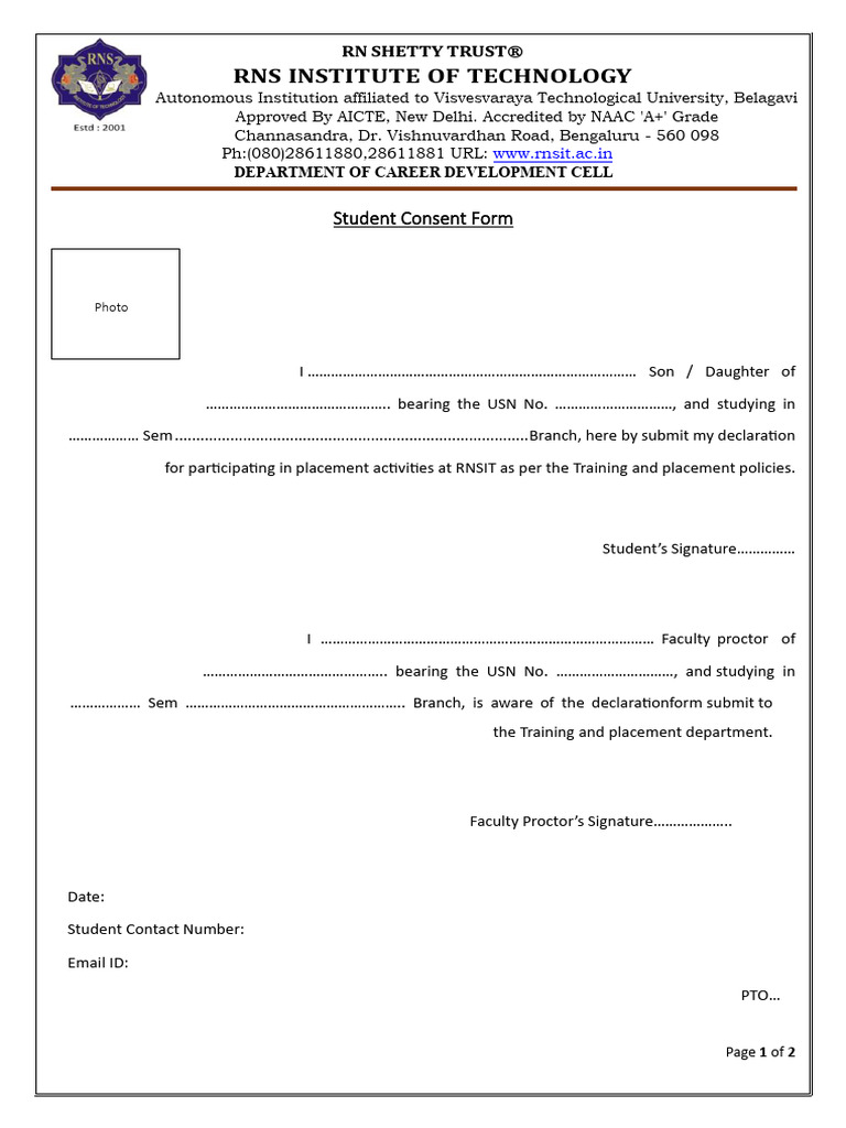 Student Consent Form 2027 Pdf