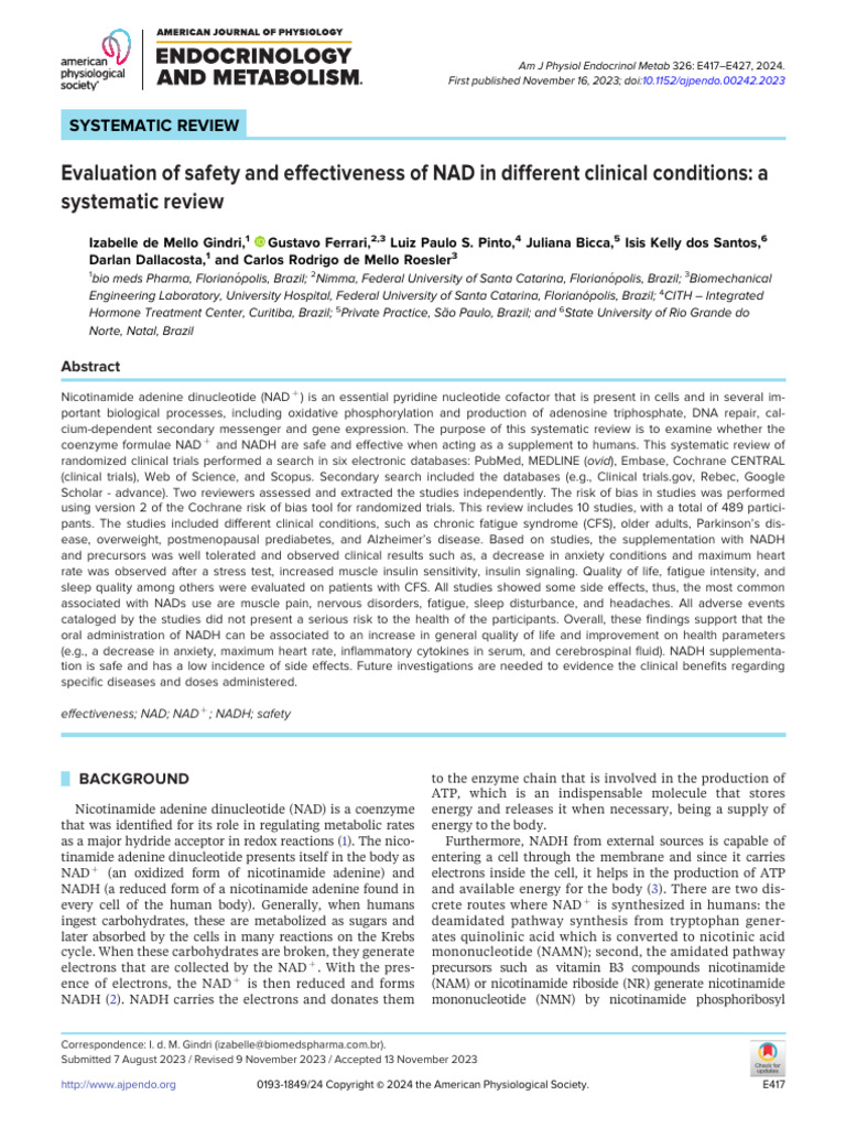 Evaluation of safety and effect of NAD | PDF | Nicotinamide Adenine ...