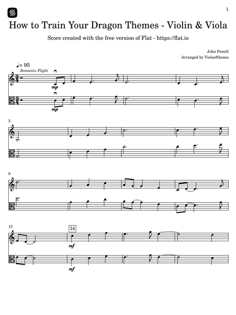 How to Train Your Dragon Themes - Violin & Viola (4) | PDF