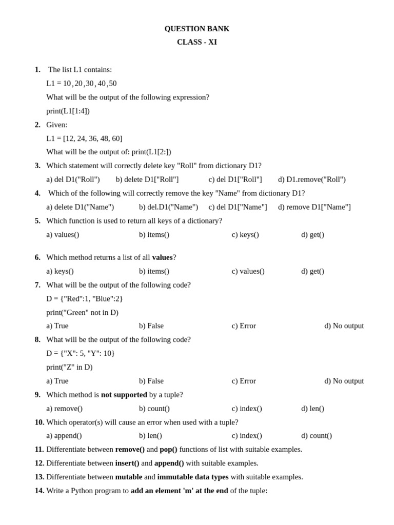 Class XI Python Question Bank | PDF | Computing | Software Engineering