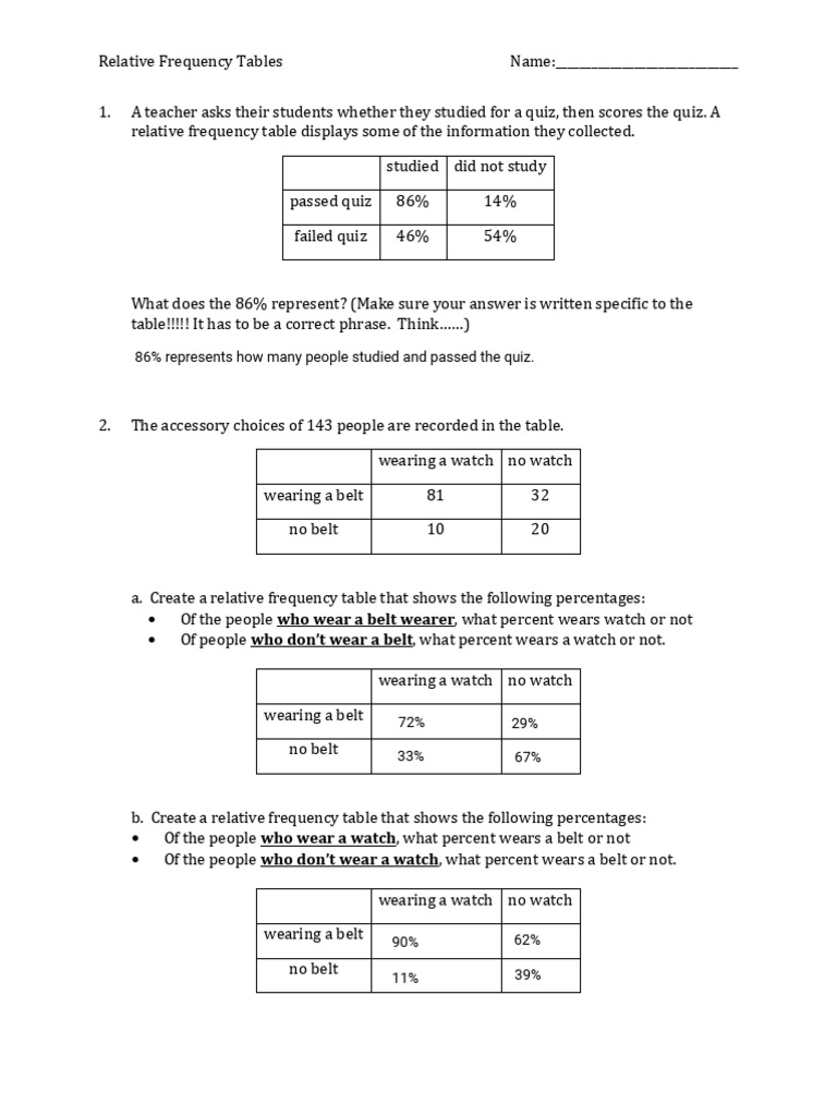 Kami Export - Lesson 2 - Relative Frequency Tables | PDF