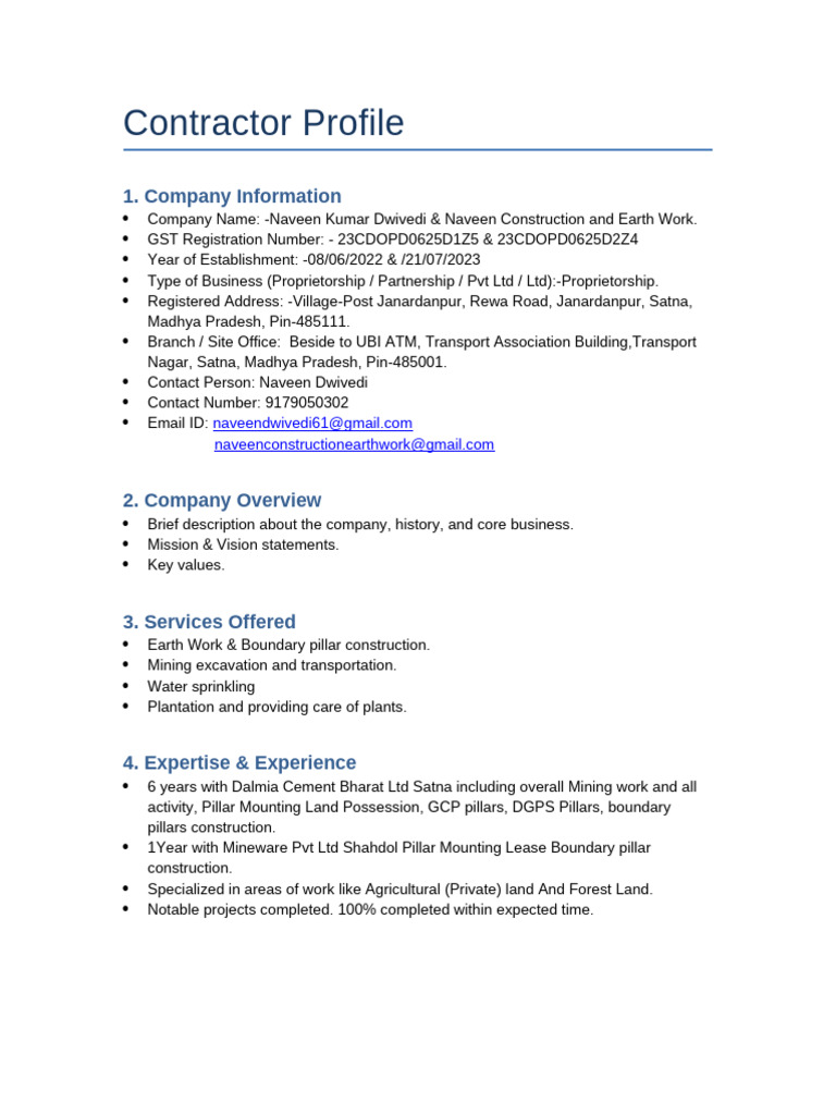Naveen Construction Contractor Profile | PDF