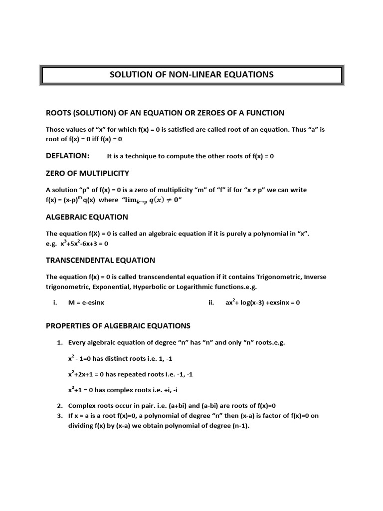 Lectures_2 Solutions of Nonlinear Equations Numerically (1) | PDF | Zero Of A Function | Equations