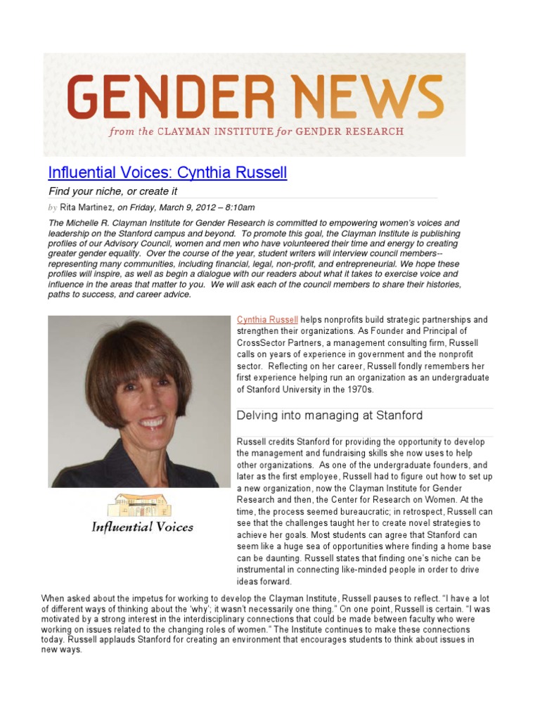Influential Voices: Cynthia Russell | PDF | Stanford University | Gender