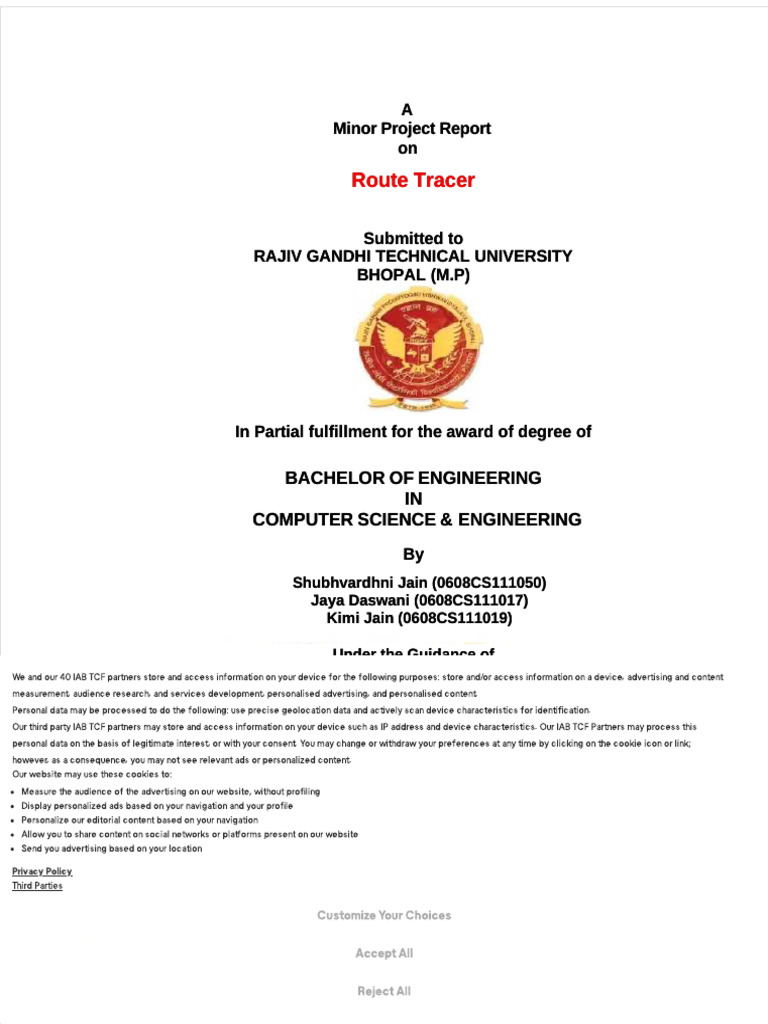 Minor Project Report: Route Tracer | PDF | Computing
