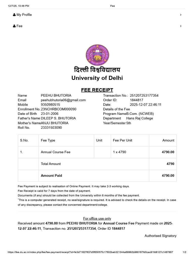 Annual Fee 3rd Year | PDF | Receipt | Payments