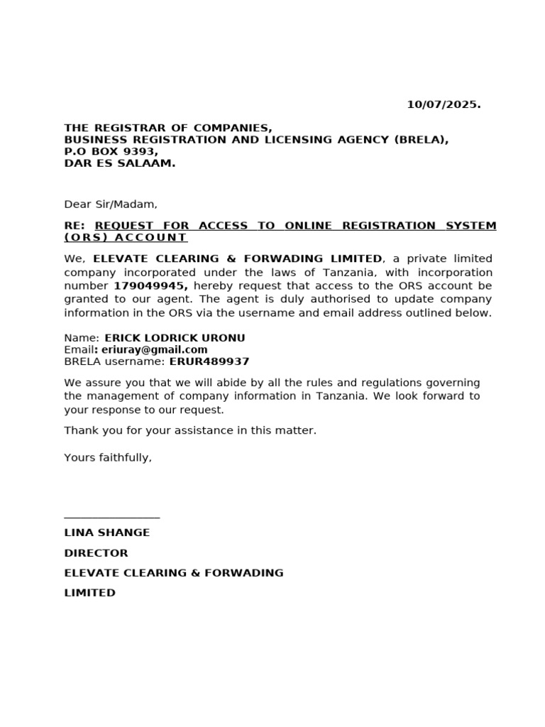 Request for ORS Account Access | PDF