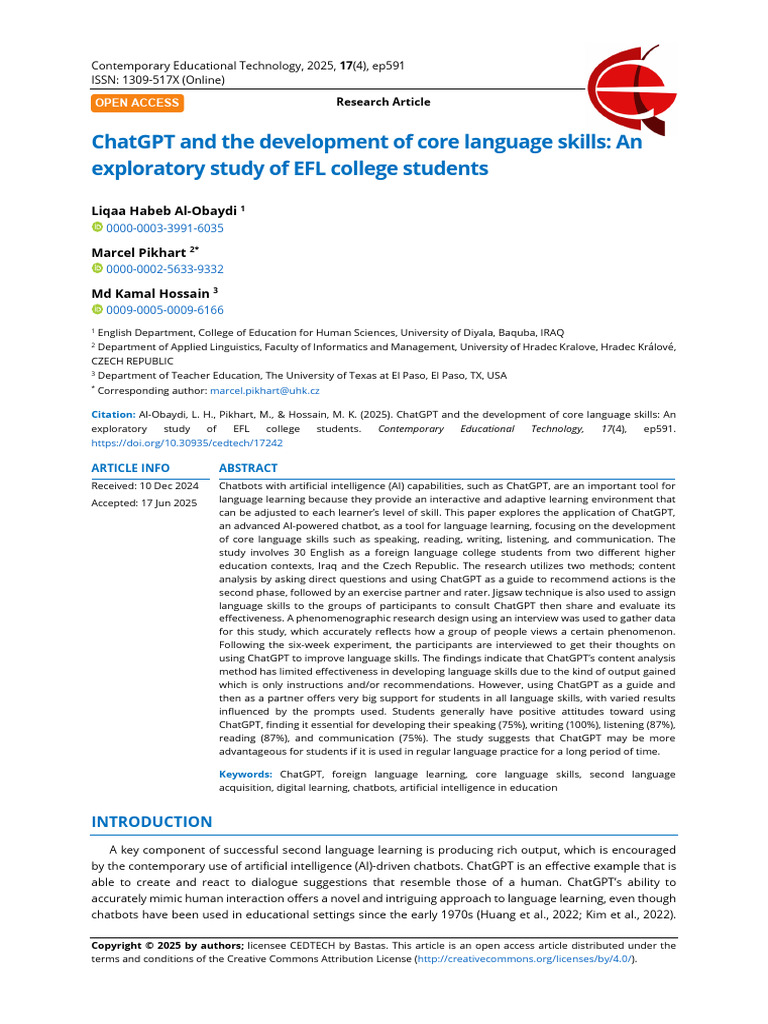 Chatgpt and the Development of Core Language Skills an Exploratory ...