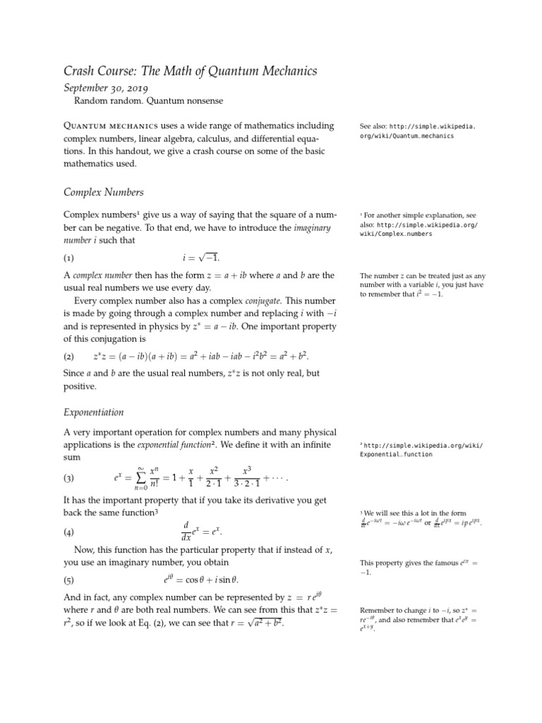 The Math of Quantum Mechanics Crash Course | PDF | Eigenvalues And ...
