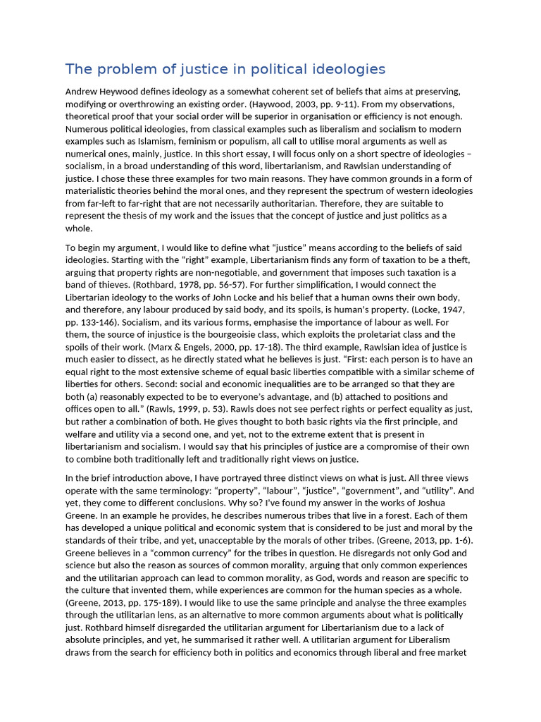 The Problem of Justice in Political Ideologies | PDF | Socialism | Justice
