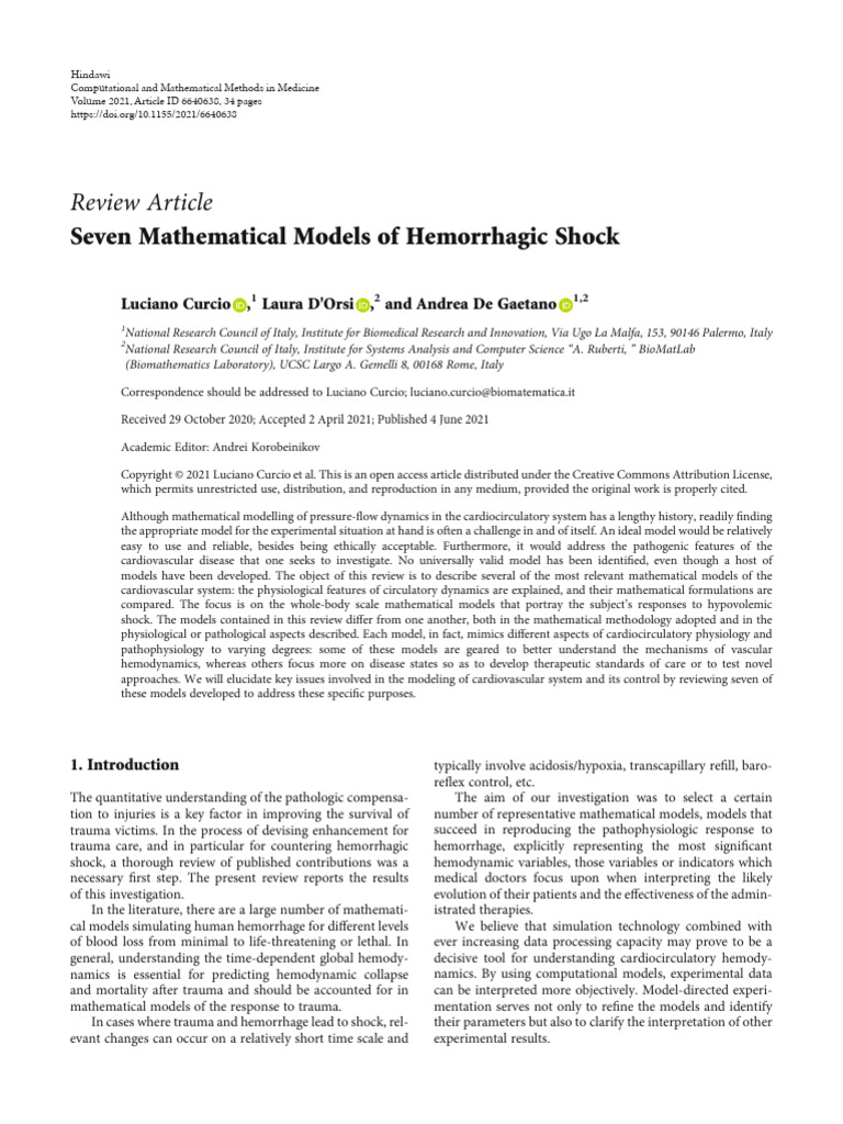 Seven_Mathematical_Models_of_Hemorrhagic_Shock | PDF | Blood Pressure ...