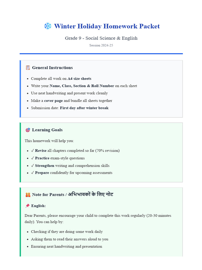 Winter Holiday Homework Packet - Grade 9 | PDF | Russian Revolution