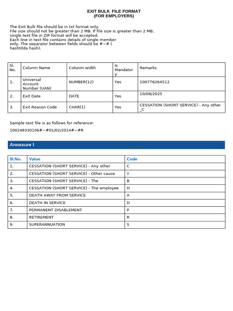 Exit Bulk File Format for Employers | PDF