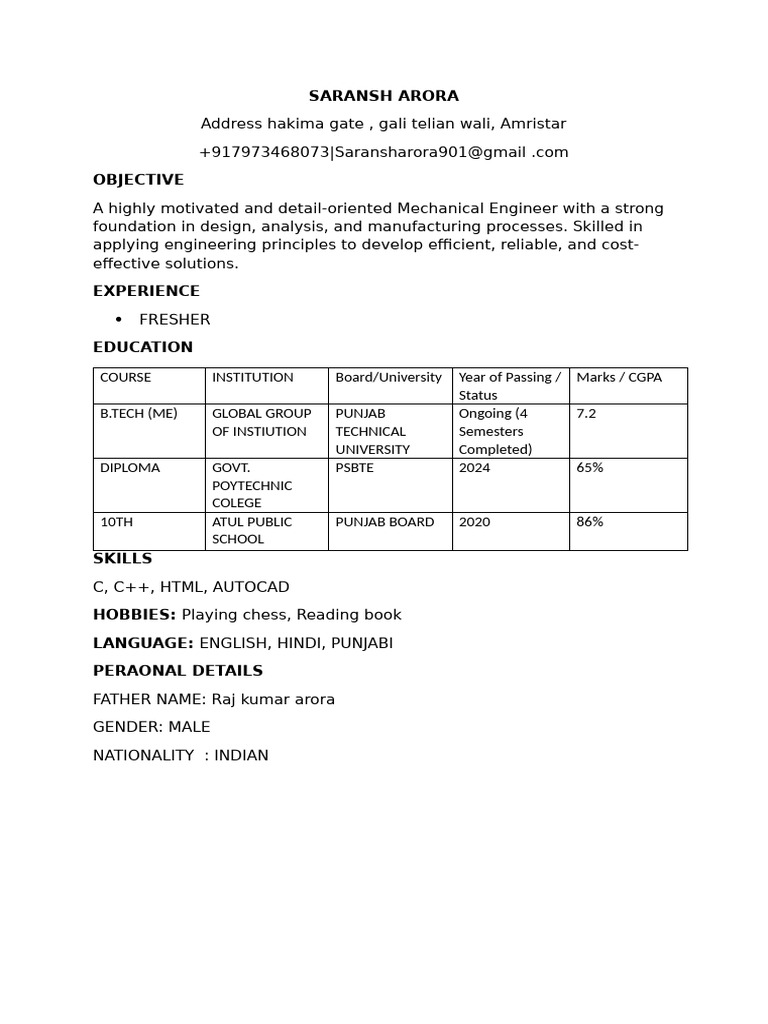 Saransh Resume | PDF