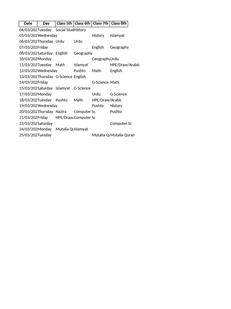 March Class Schedule Overview | PDF