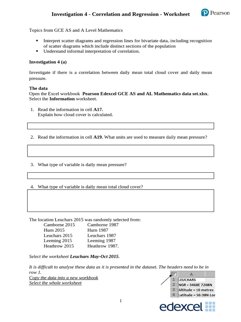 Investigation 4-Worksheet FINAL | PDF | Scatter Plot | Linear Regression