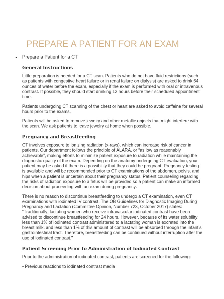 Patient Preparation for CT and MRI Exams | PDF | Ct Scan | Creatinine