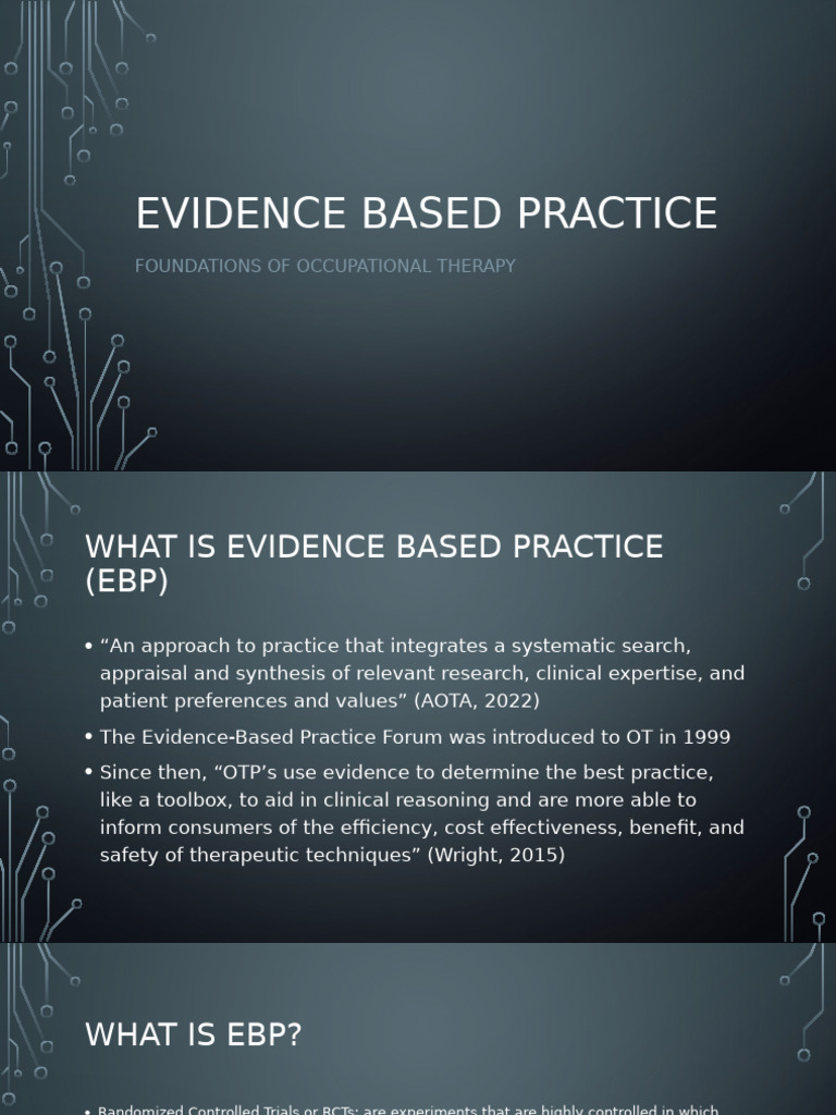 Evidence-Based Practice in Occupational Therapy | PDF | Randomized ...