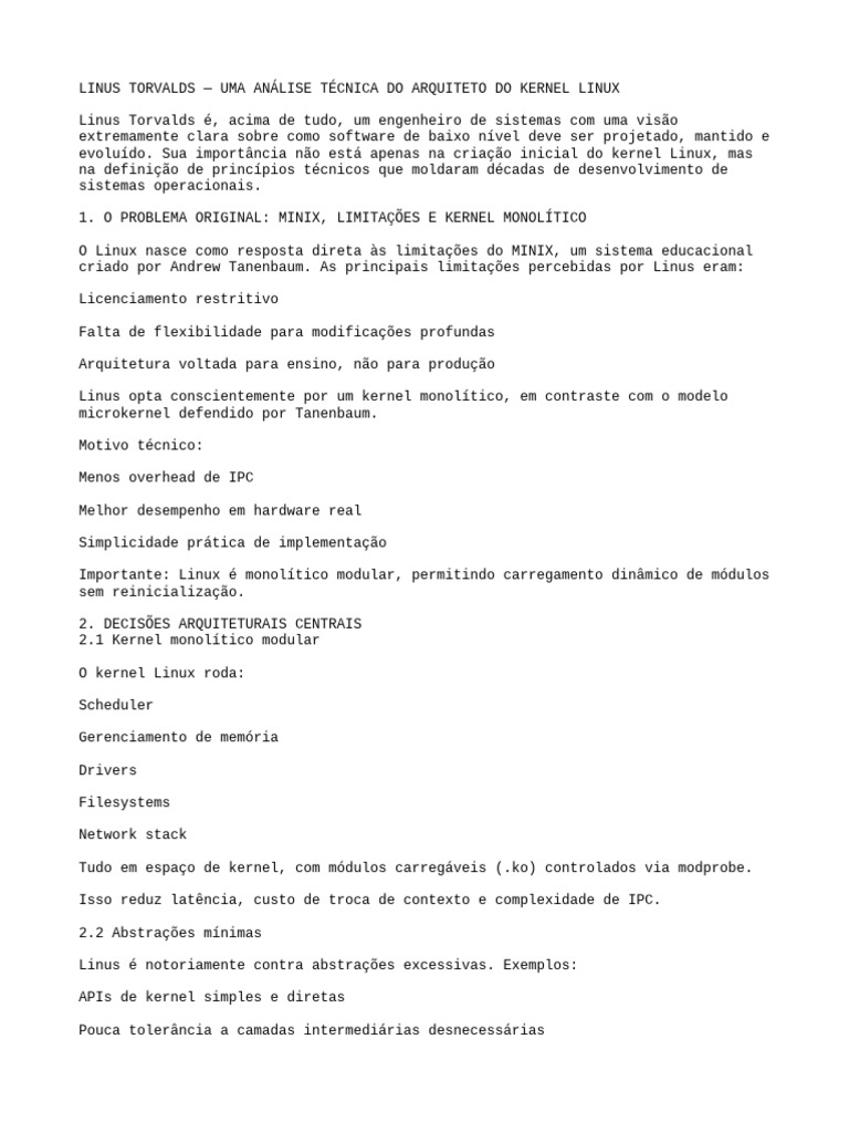 Linus Torvalds: Arquitetura do Kernel Linux | PDF | Kernel (sistema ...