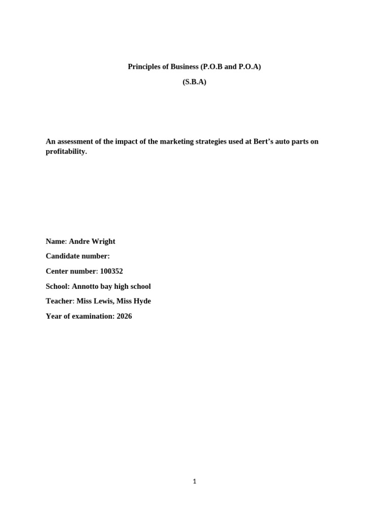 Andre Wright POB SBA | PDF | Questionnaire | Marketing