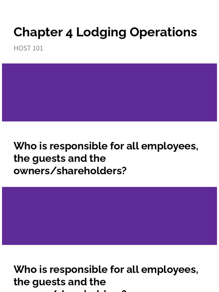 HOST 101 - Chapter 4 Lodging Operations | PDF | Economies | Business