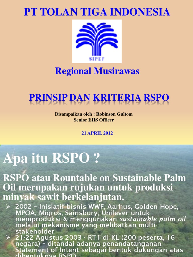 Prinsip Dan Kriteria Rspo Bahan Training | PDF