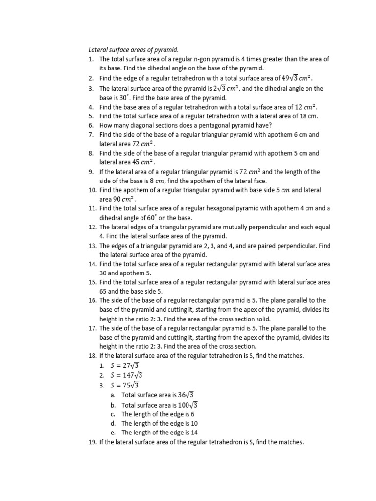 Test bank_The surface area of pyramid | PDF | Tetrahedron | Area