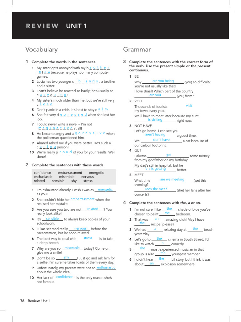 NCU3e BrE B1plus Workbook AnswerKeyReview AllUnits | PDF