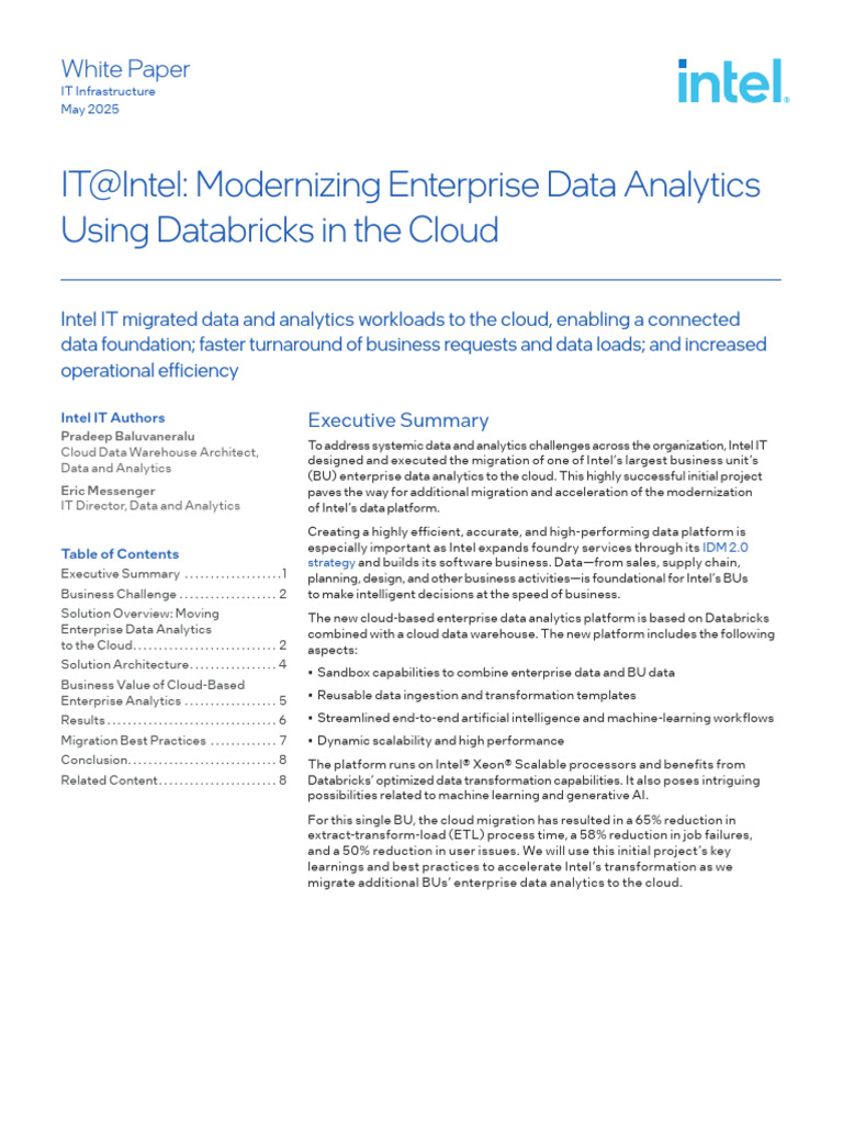 IT@Intel: Modernizing Enterprise Data Analytics Using Databricks in the ...