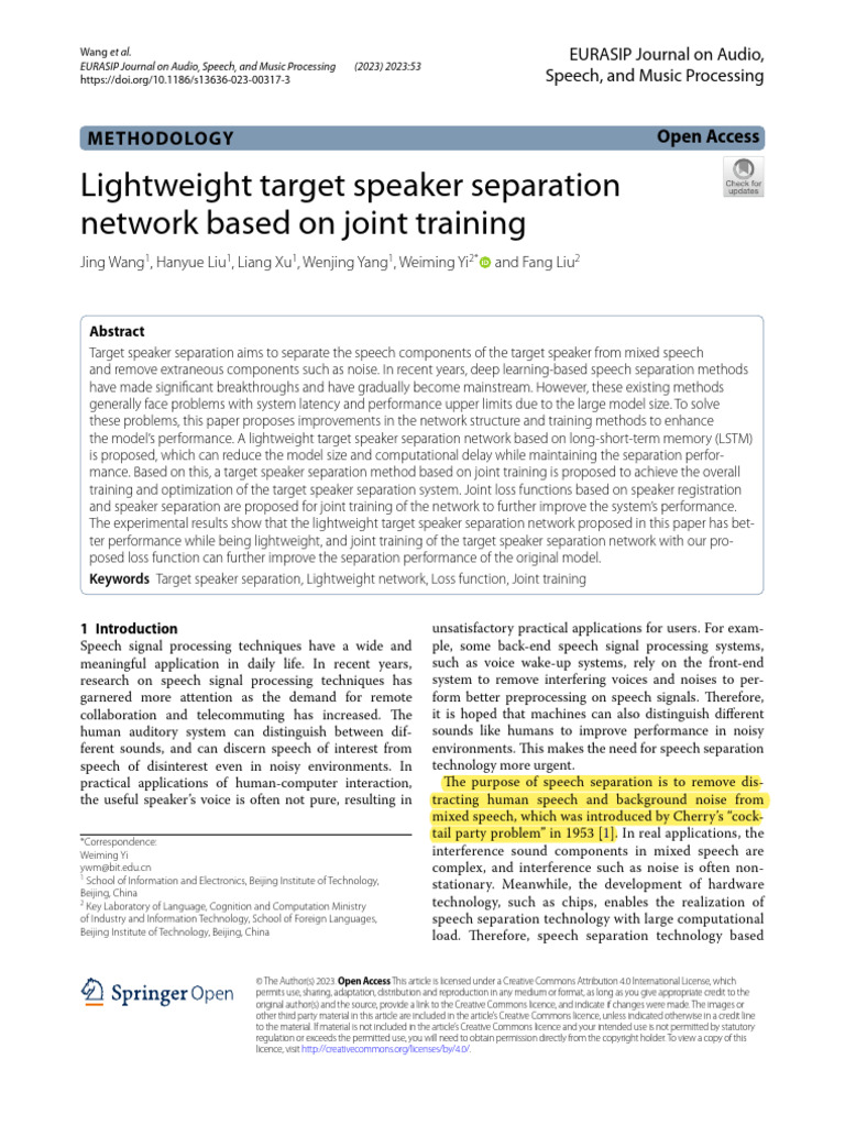 Lightweight Target Speaker Separation Network | PDF | Deep Learning ...