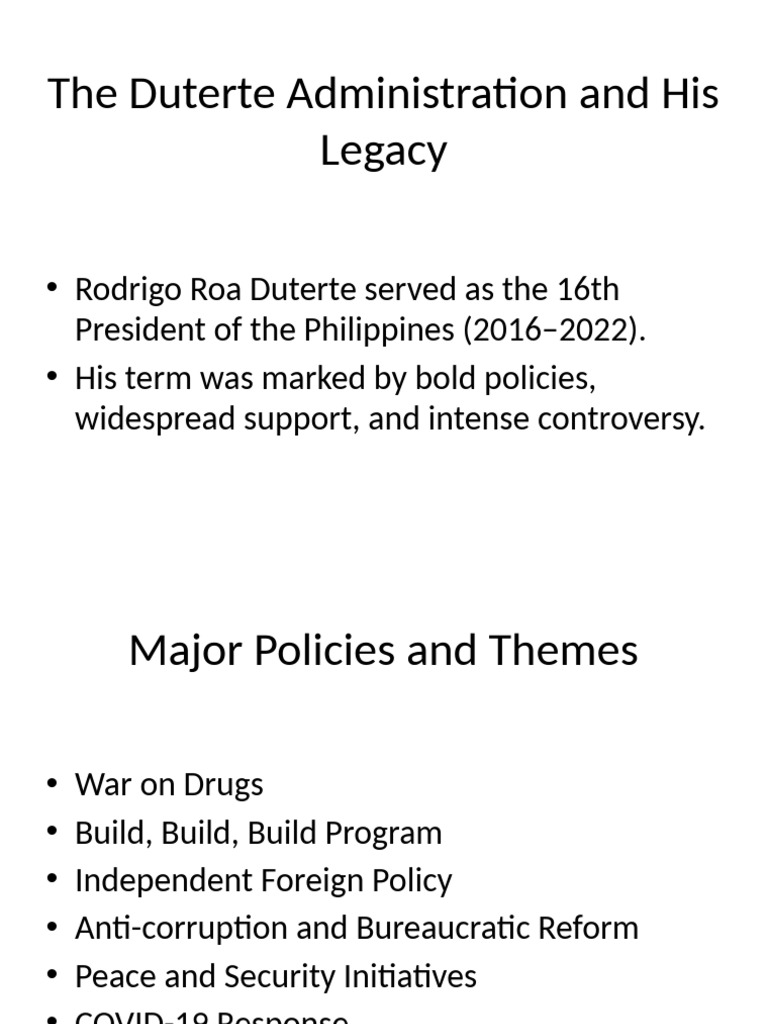 Duterte's Presidency: Policies and Legacy | PDF