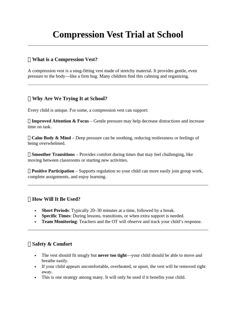 Compression Vest Information and Parental Consent Form | PDF