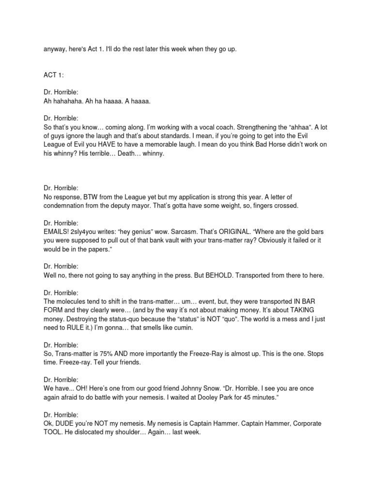 Dr. Horrible Script | PDF | Films Directed