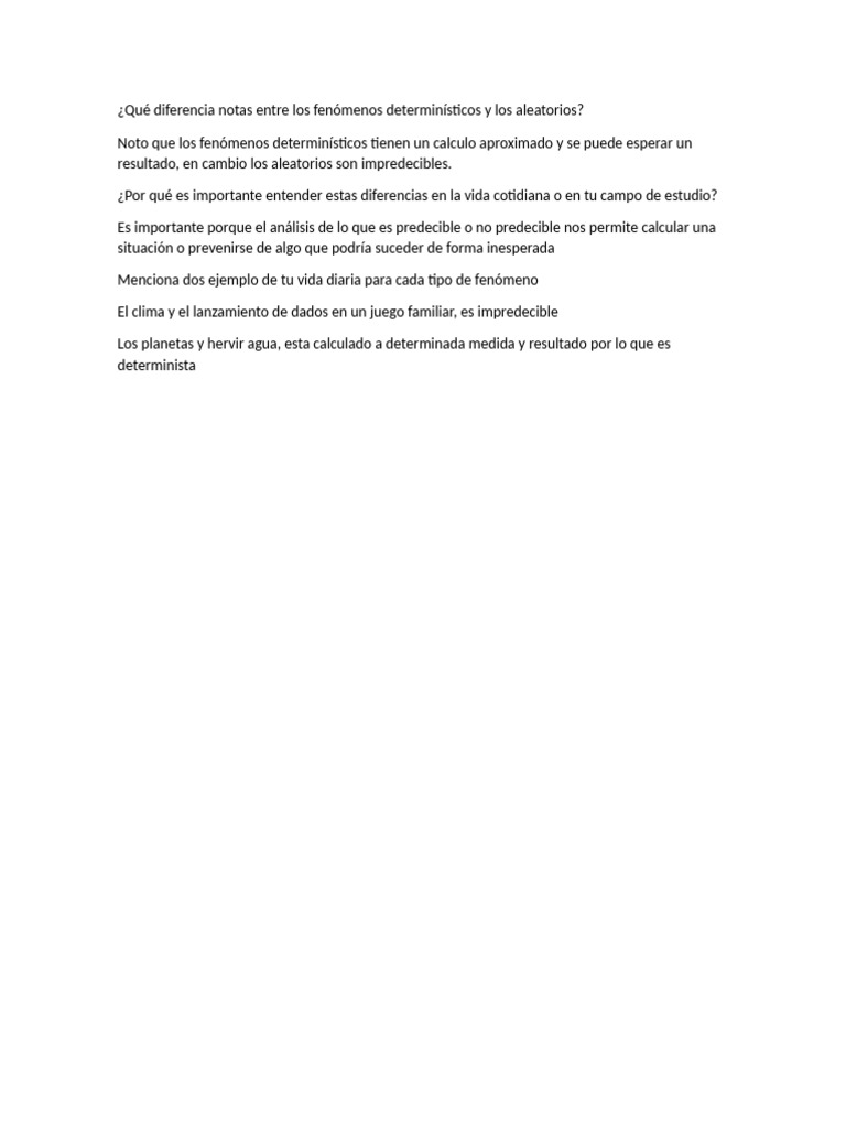 Diferencias entre fenómenos determinísticos y aleatorios | PDF