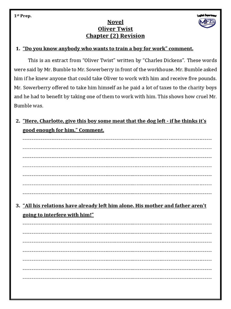 "Oliver Twist Chapter 2 Analysis" | PDF