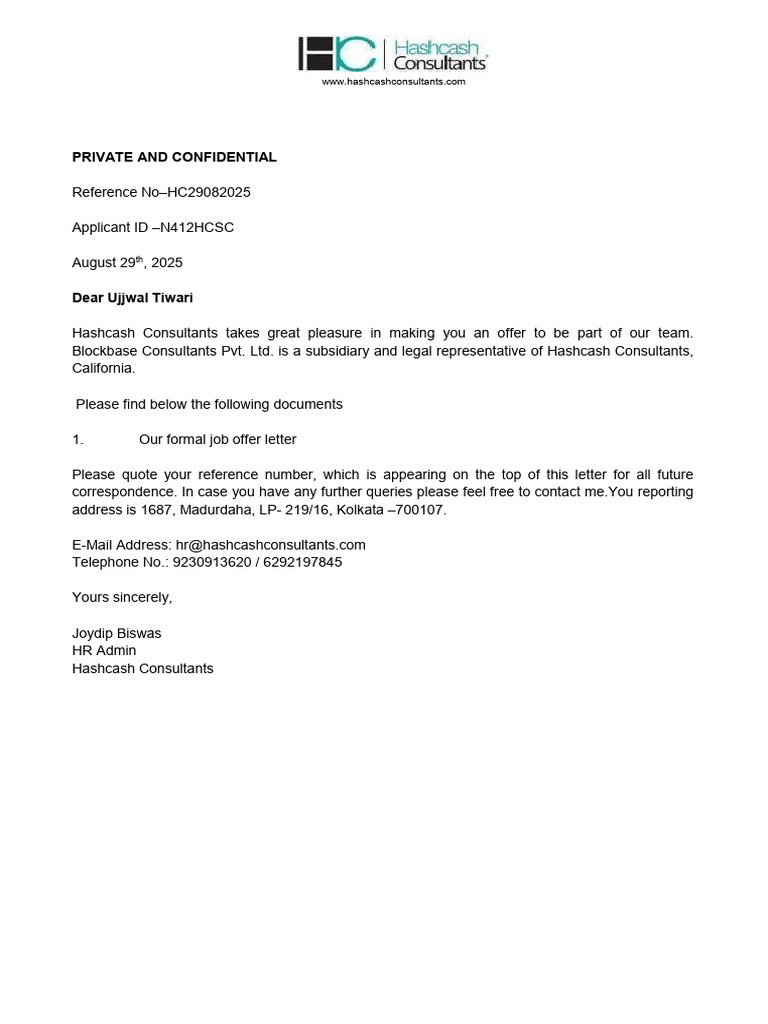 Offer Letter_ Hashcash | PDF | Patent | Identity Document