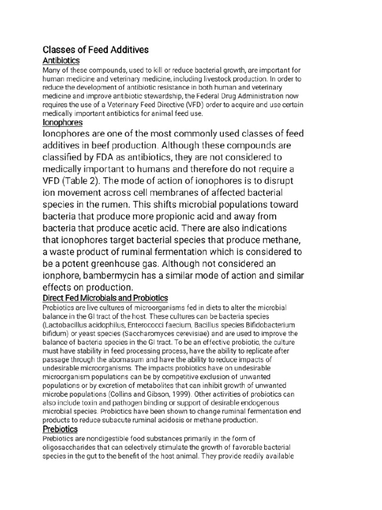 Classes of Feed Additives | PDF