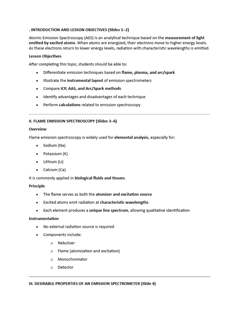 6 Atomic Emission Spectroscopy Notes Pdf Emission Spectrum