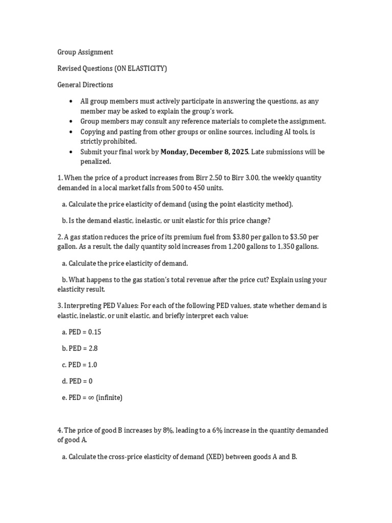 Elasticity Questions Rewritten | PDF | Price Elasticity Of Demand | Demand