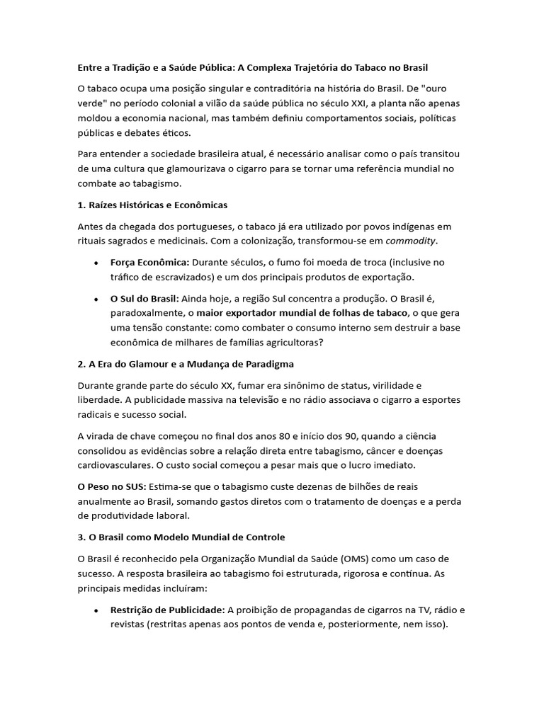 Tabaco no Brasil: História e Saúde Pública | PDF | Tabagismo | Vício