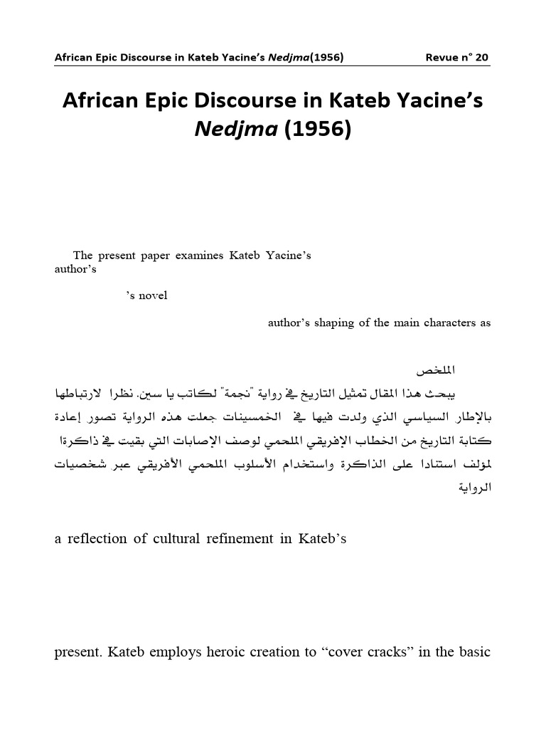 African Epic Discourse in Kateb Yacine's Nedjma (1956) | PDF | Hero ...