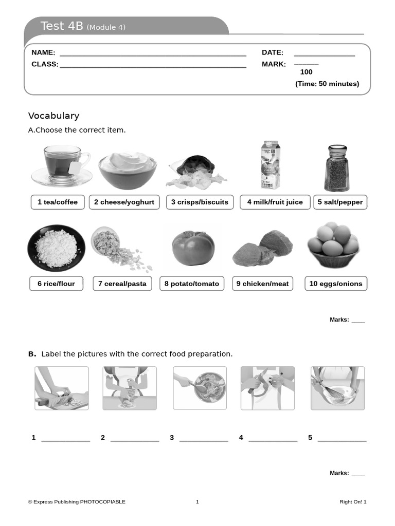 Food Vocabulary and Grammar Test | PDF | Cooking | British Cuisine