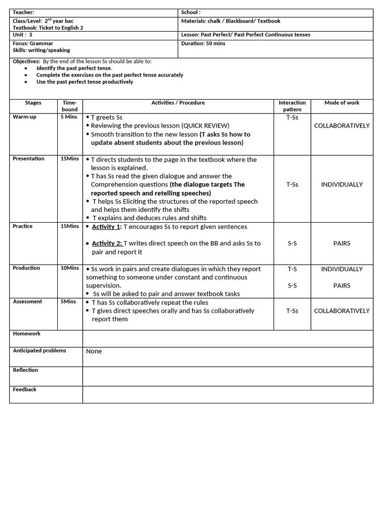 Reported Speech Lesson Plan | PDF | Learning | Human Communication