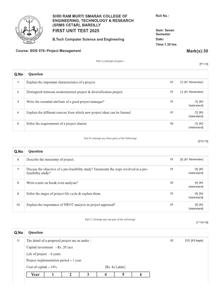 Unit Test Paper | PDF