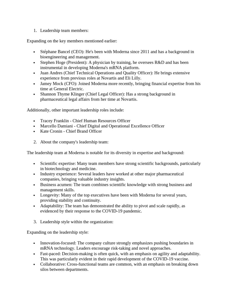 Moderna Research | PDF | Employment | Leadership